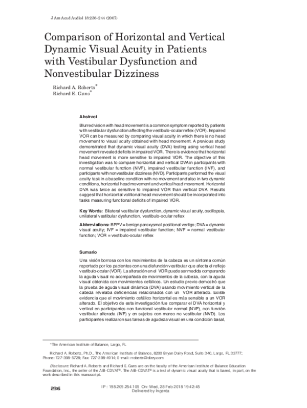 (PDF) Comparison of Horizontal and Vertical Dynamic Visual Acuity in ...