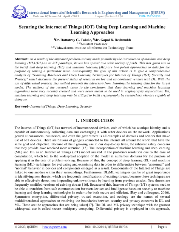(PDF) Securing the Internet of Things (IOT) Using Deep Learning and Machine Learning Approaches