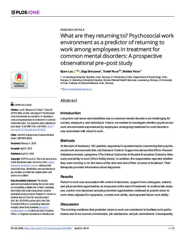 (PDF) What are they returning to? Psychosocial work environment as a ...