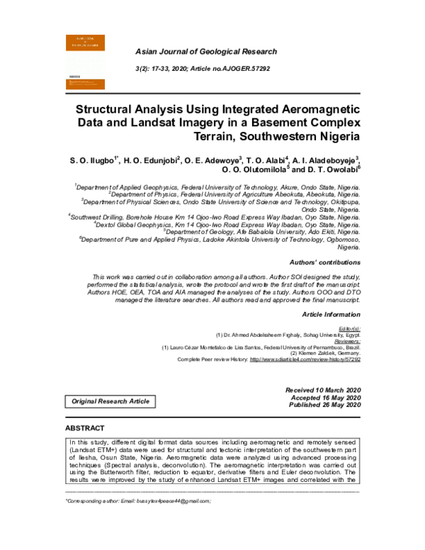 Pdf Structural Analysis Using Integrated Aeromagnetic Data And Landsat Imagery In A Basement