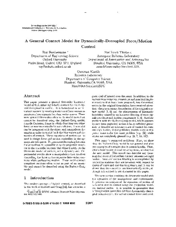 (PDF) A general contact model for dynamically-decoupled force/motion control