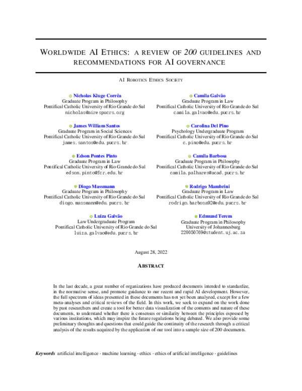 (PDF) Worldwide AI Ethics: a review of 200 guidelines and ...
