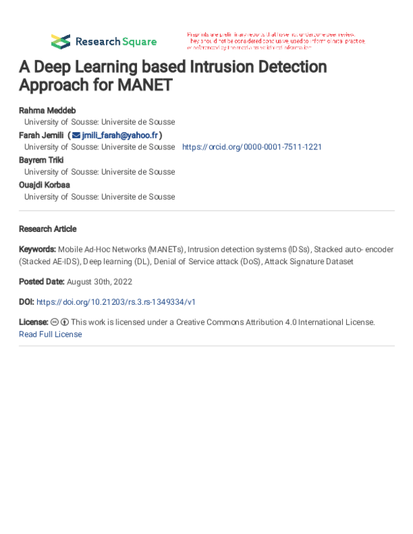 Pdf A Deep Learning Based Intrusion Detection Approach For Manet