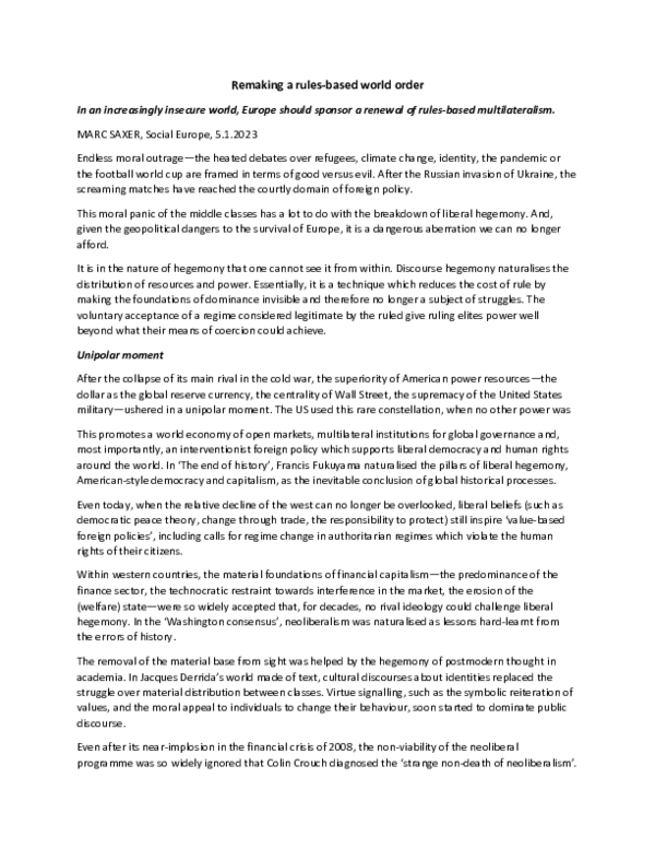 (PDF) End of the liberal order