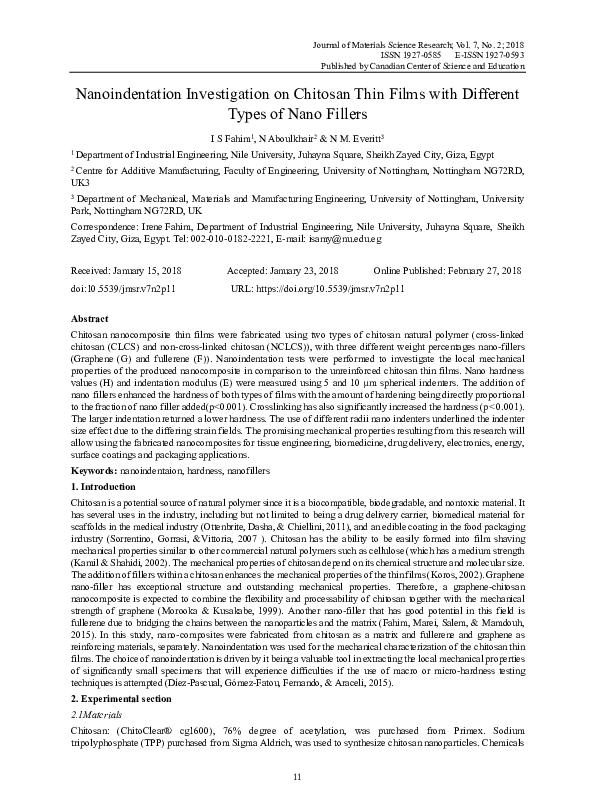 (PDF) Nanoindentation Investigation on Chitosan Thin Films with ...