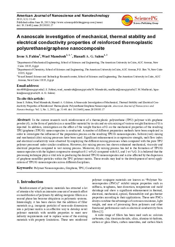 (PDF) A Nanoscale Investigation of Mechanical, Thermal Stability and Electrical Conductivity ...