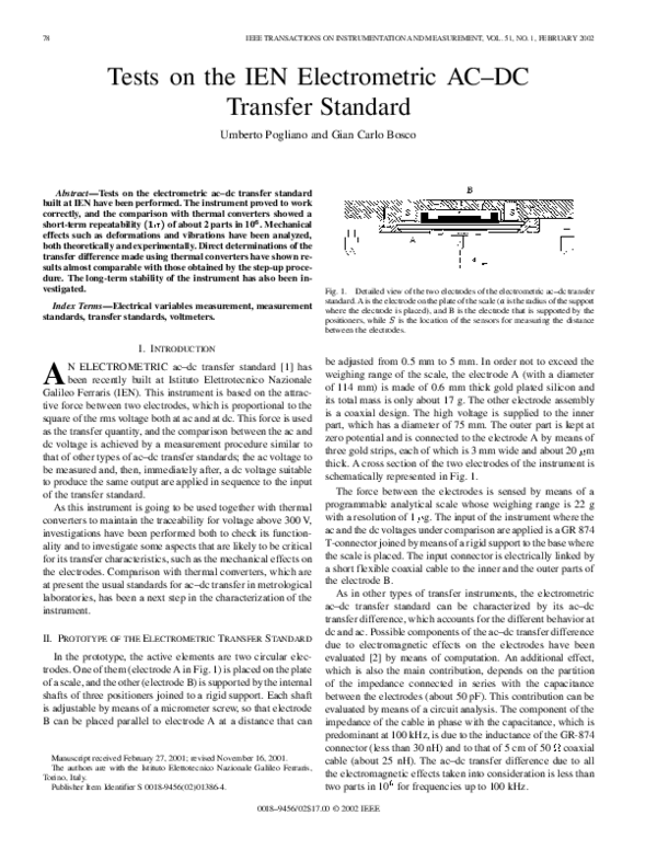 (PDF) Tests on the IEN electrometric AC-DC transfer standard