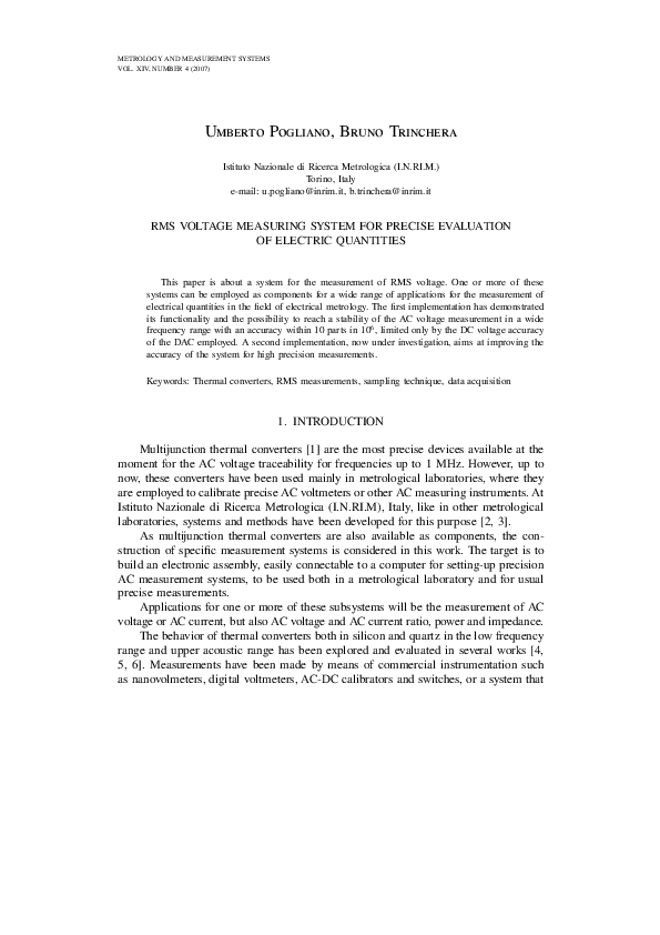 (PDF) RMS voltage measuring system for precise evaluation of electric quantities