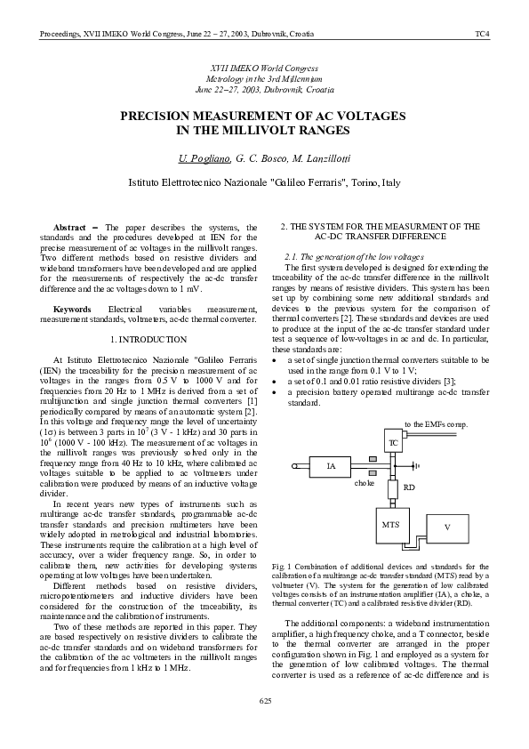 (PDF) Precision Measurement of Ac Voltages in the Millivolt Ranges