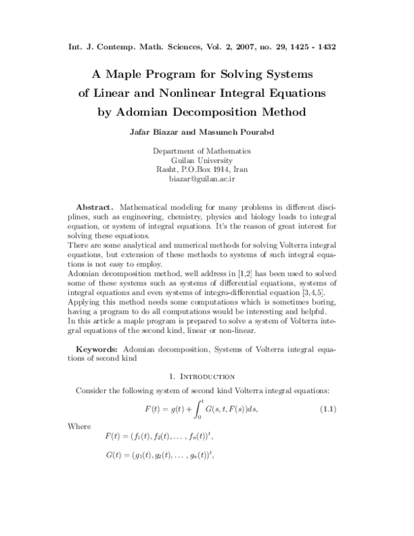 Pdf A Maple Program For Solving Systems Of Linear And Nonlinear