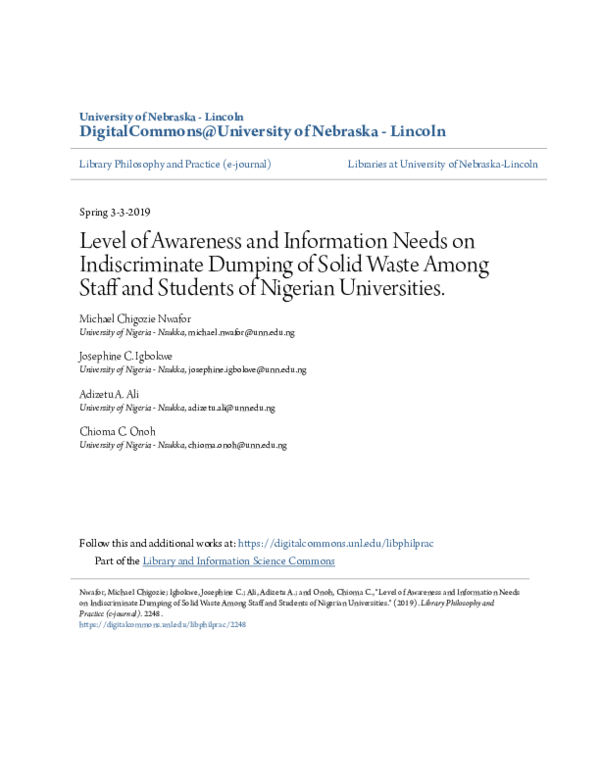 (PDF) Level of Awareness and Information Needs on Indiscriminate ...