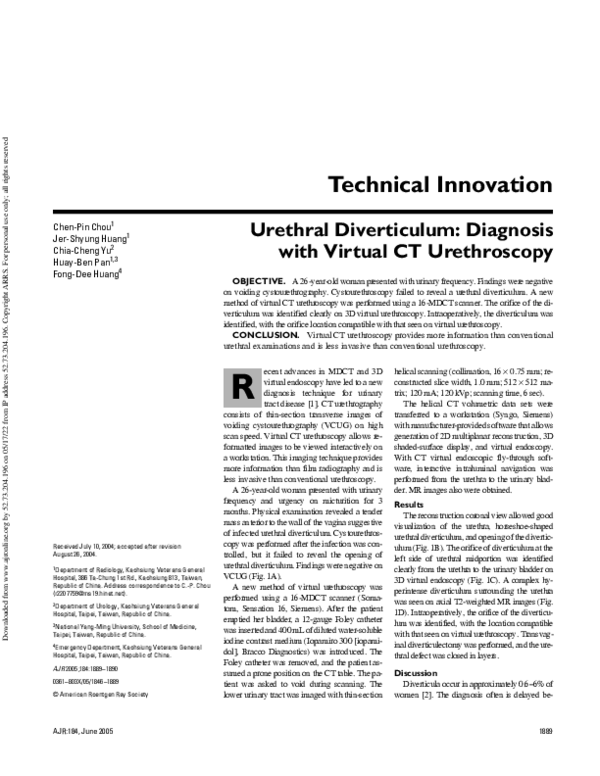 (PDF) Urethral Diverticulum: Diagnosis with Virtual CT Urethroscopy | chen-pin Chou - Academia.edu