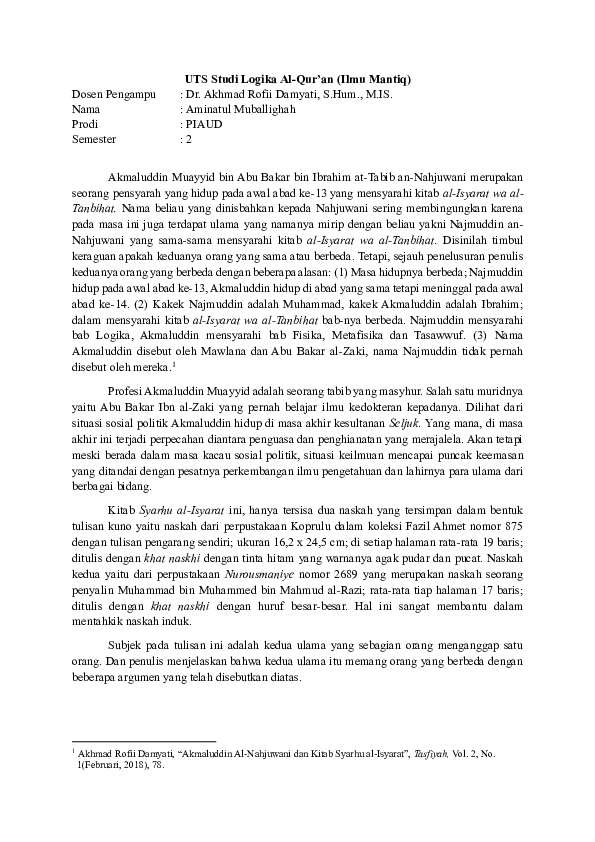 (PDF) Tugas UTS: Studi Logika Al-Qur'an