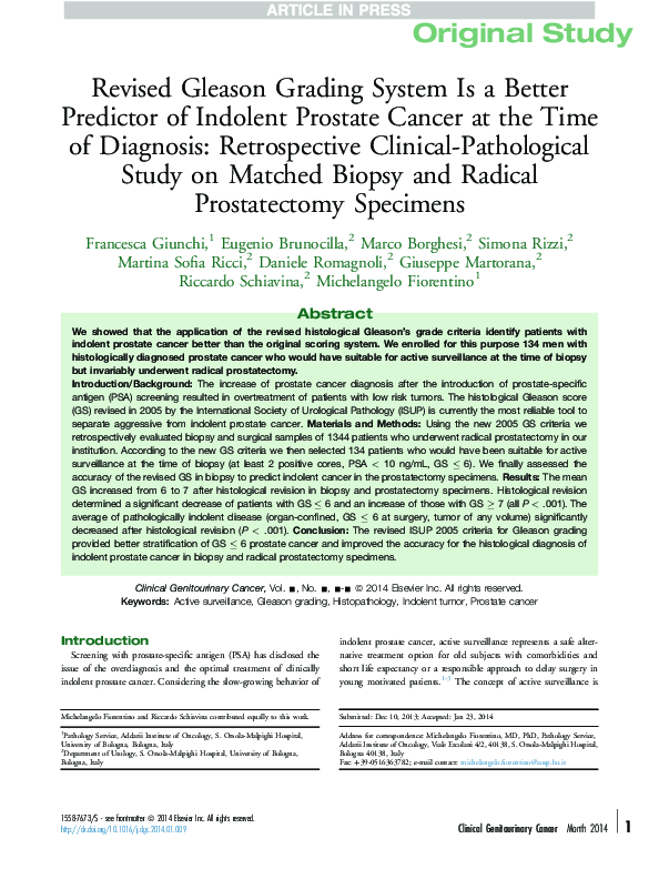 (PDF) Revised Gleason Grading System Is a Better Predictor of Indolent ...