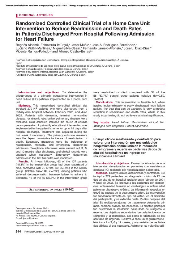 (PDF) [Randomized controlled clinical trial of a home care unit intervention to reduce ...