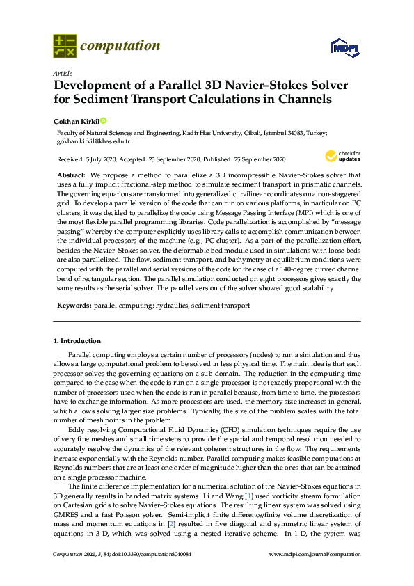 (PDF) Development of a Parallel 3D Navier-Stokes Solver for Sediment ... (PDF) Development of a Parallel 3D Navier-Stokes Solver for Sediment ...