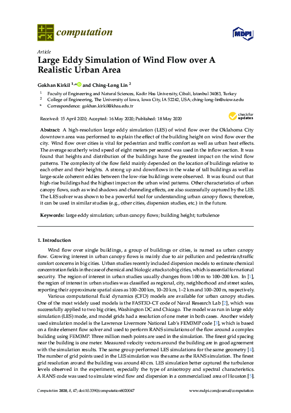 Pdf Large Eddy Simulation Of Wind Flow Over A Realistic Urban Area