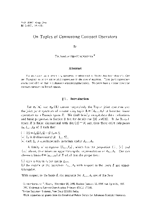 (PDF) On tuples of commuting compact operators