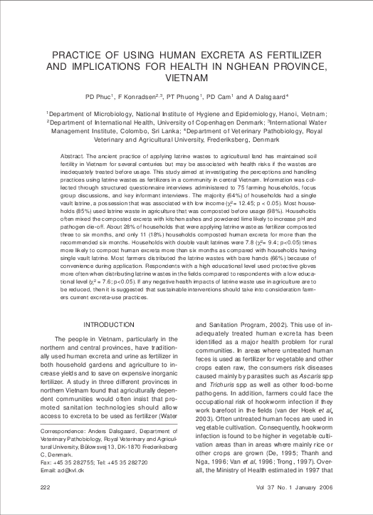 (PDF) Practice of using human excreta as fertilizer and implications ...