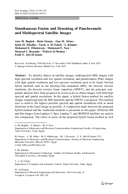 (PDF) Simultaneous Fusion and Denoising of Panchromatic and Multispectral Satellite Images