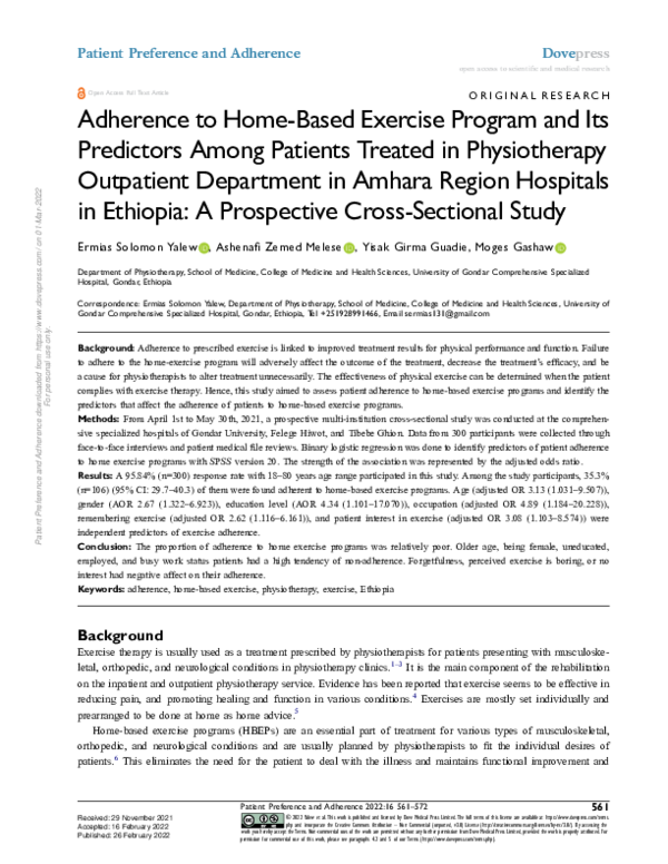 (PDF) Adherence to Home-Based Exercise Program and Its Predictors Among Patients Treated in ...