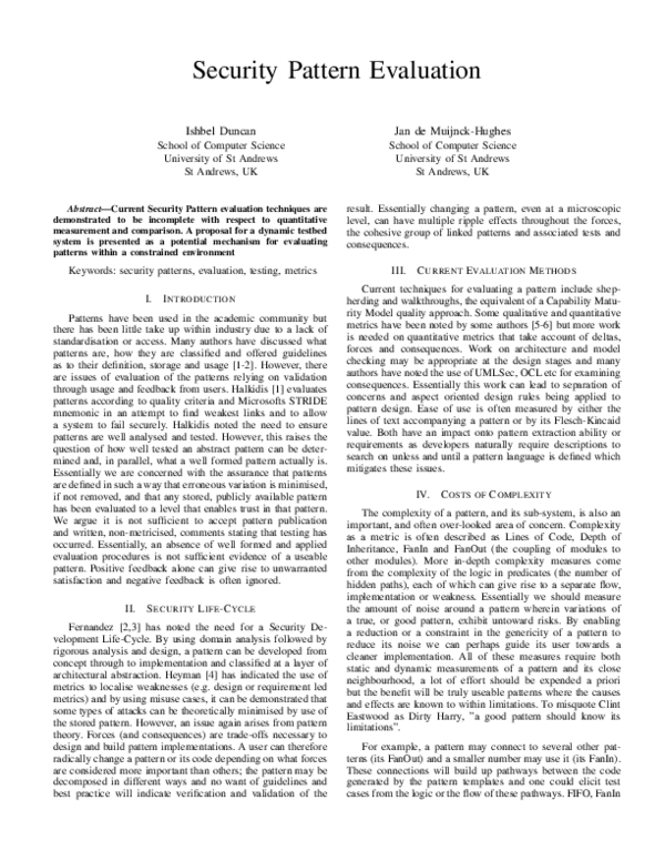 (PDF) Security Pattern Evaluation | Ishbel Duncan - Academia.edu