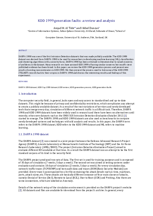 (PDF) KDD 1999 generation faults: a review and analysis