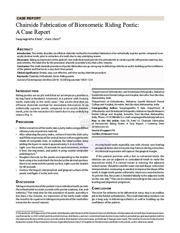 (PDF) Chairside Fabrication of Biomometic Riding Pontic: A Case Report