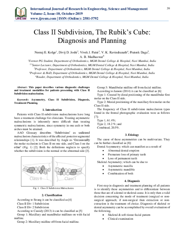 (PDF) Class II Subdivision, The Rubik’s Cube: Diagnosis and Planning
