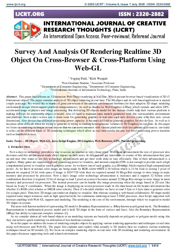 (PDF) Survey And Analysis Of Rendering Realtime 3D Object On Cross ...