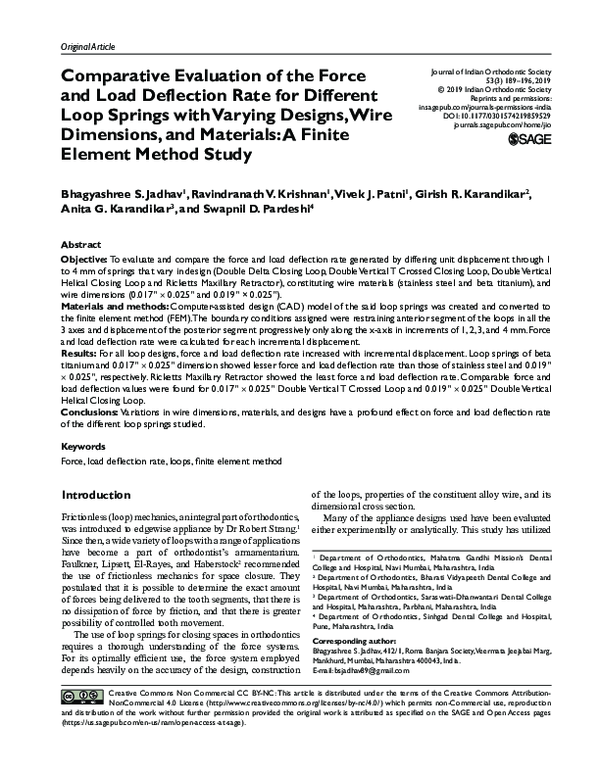 (PDF) Comparative Evaluation of the Force and Load Deflection Rate for Different Loop Springs ...