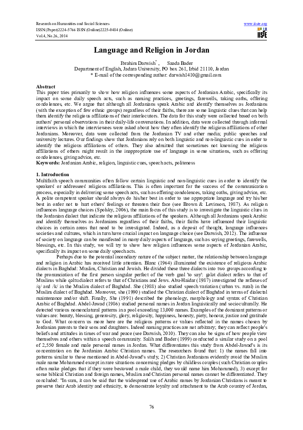 (PDF) Language and Religion in Jordan