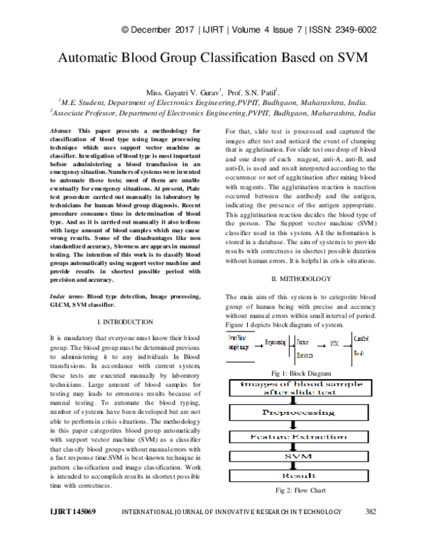 (PDF) Automatic Blood Group Classification based on SVM