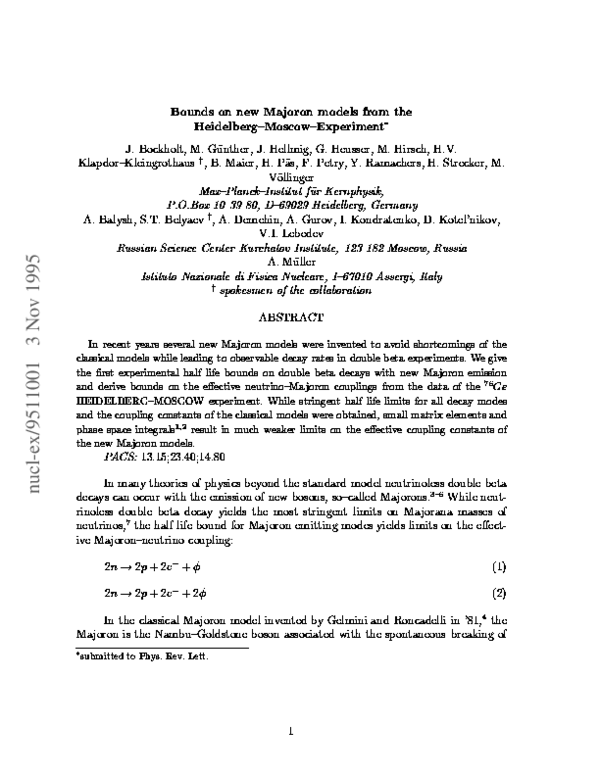 (PDF) Bounds on new Majoron models from the Heidelberg-Moscow experiment