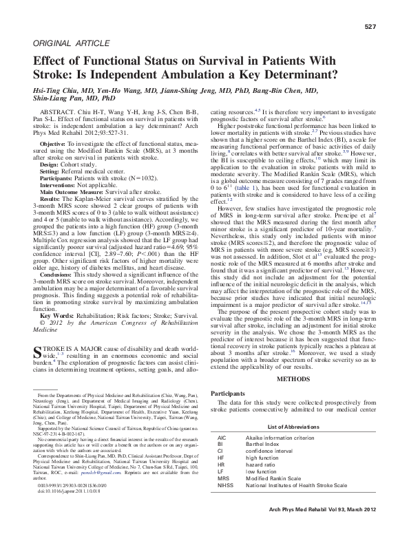 (PDF) Effect of Functional Status on Survival in Patients With Stroke ...