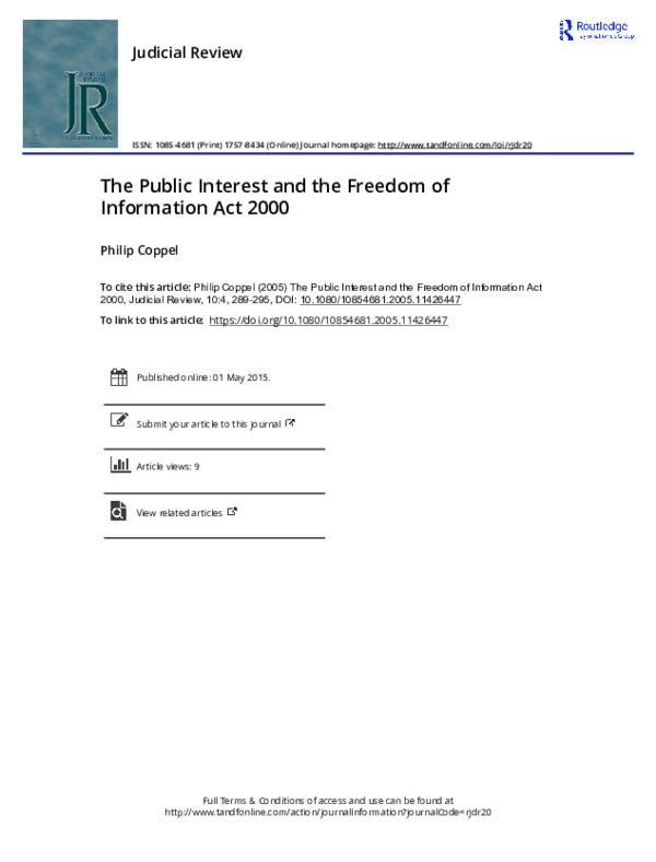 (PDF) The Public Interest and the Freedom of Information Act 2000