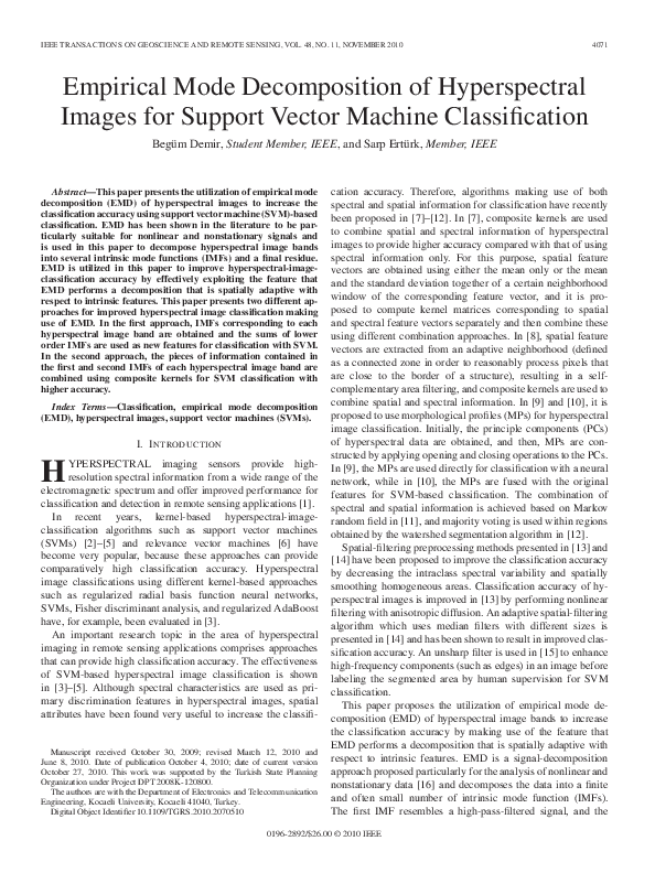 (PDF) Empirical Mode Decomposition of Hyperspectral Images for Support Vector Machine Classification