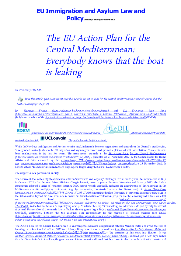 (PDF) The EU Action Plan for the Central Mediterranean: Everybody knows ...