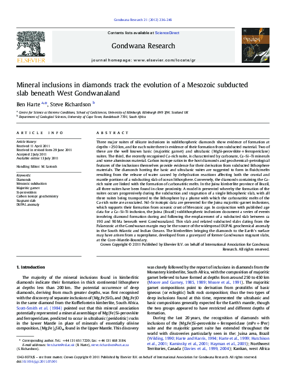 (PDF) Mineral inclusions in diamonds track the evolution of a Mesozoic ...