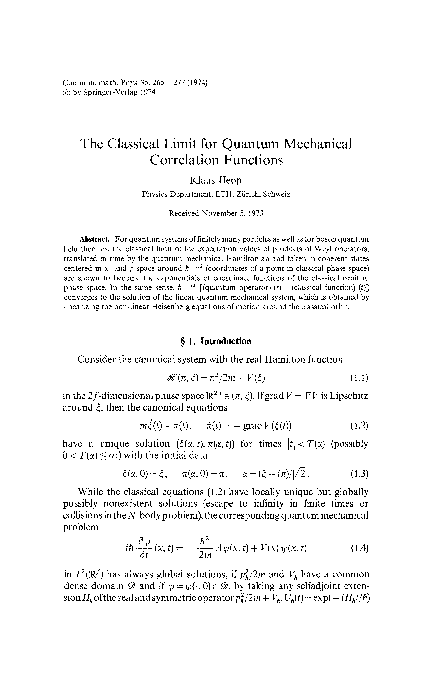 (PDF) The classical limit for quantum mechanical correlation functions