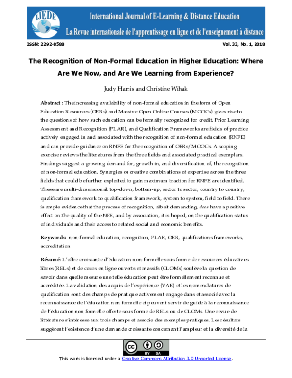 (PDF) The recognition of non-formal education in higher education ...
