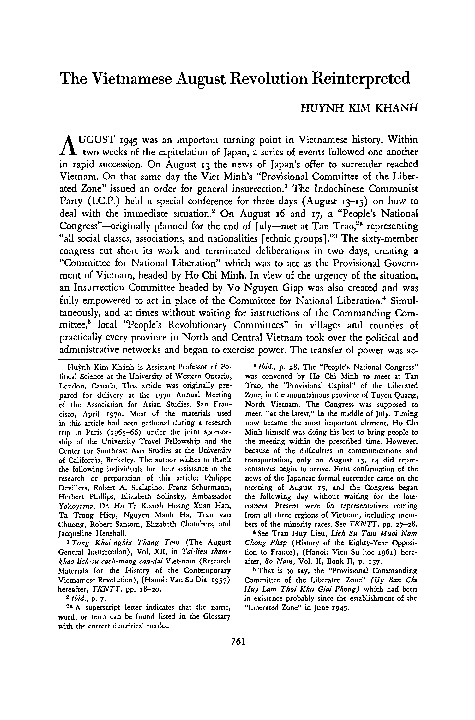 (PDF) The Vietnamese August Revolution Reinterpreted