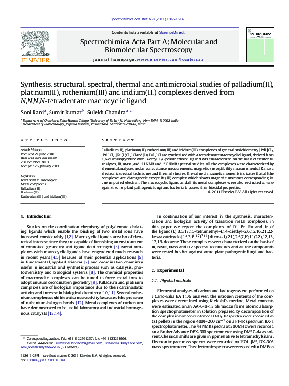 (PDF) Synthesis, structural, spectral, thermal and antimicrobial studies of palladium(II ...