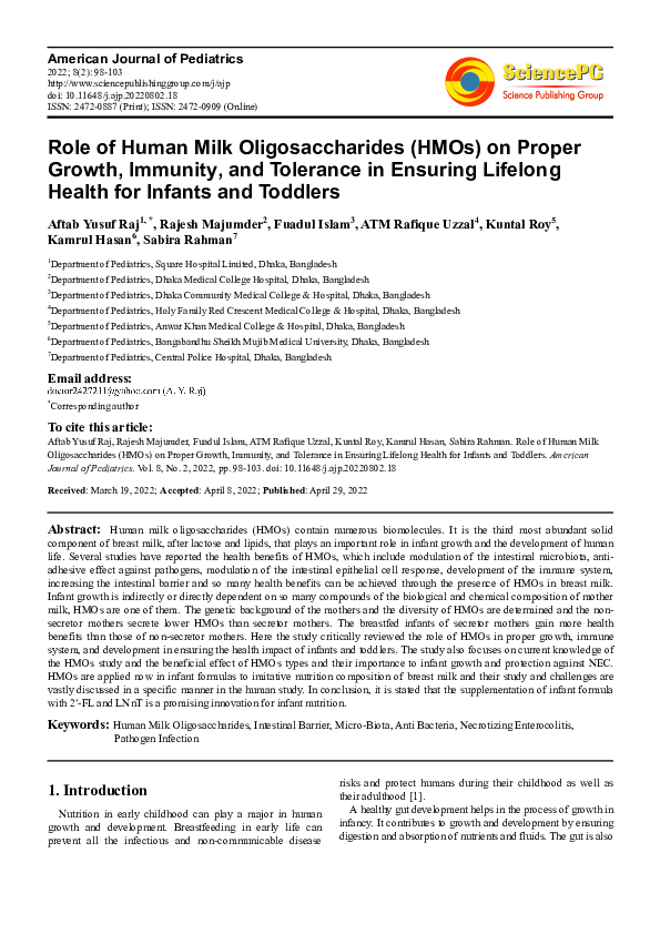 (PDF) Role of Human Milk Oligosaccharides (HMOs) on Proper Growth ...