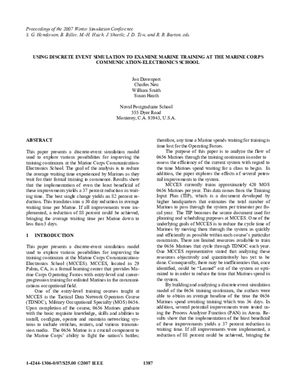 (PDF) Using discrete event simulation to examine marine training at the marine corps ...