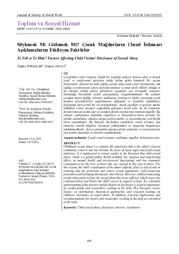 (PDF) To Tell or To Hide? Factors Influencing Child Victims ...