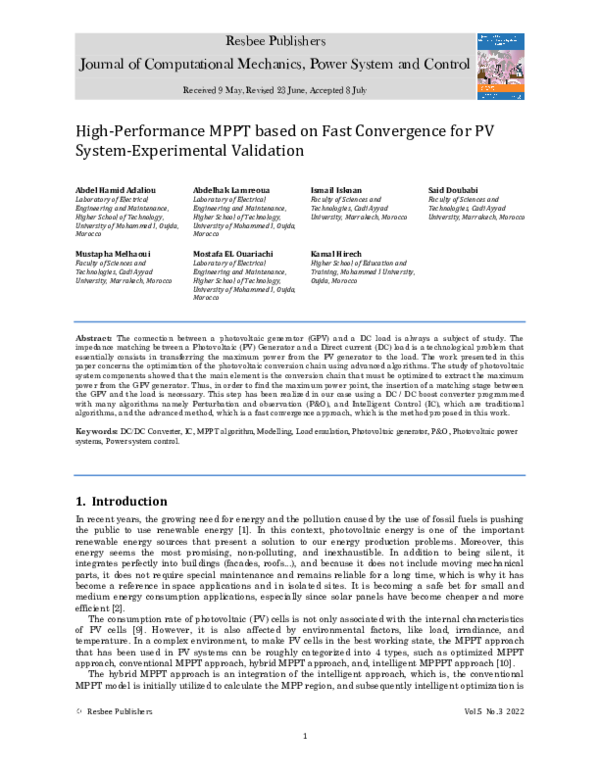 (PDF) High-Performance MPPT based on Fast Convergence for PV System ...