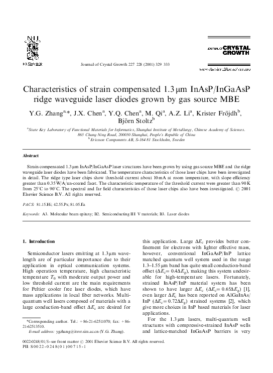 (PDF) Characteristics of strain compensated 1.3μm InAsP/InGaAsP ridge waveguide laser diodes ...