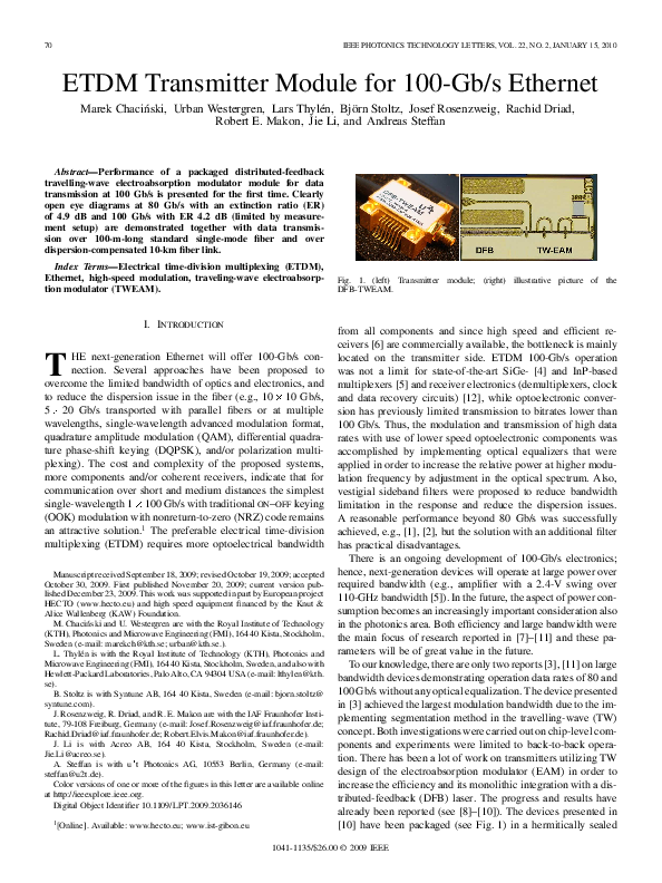 (PDF) ETDM Transmitter Module for 100-Gb/s Ethernet