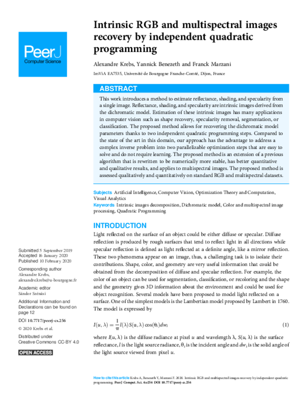 (PDF) Intrinsic RGB and multispectral images recovery by independent quadratic programming